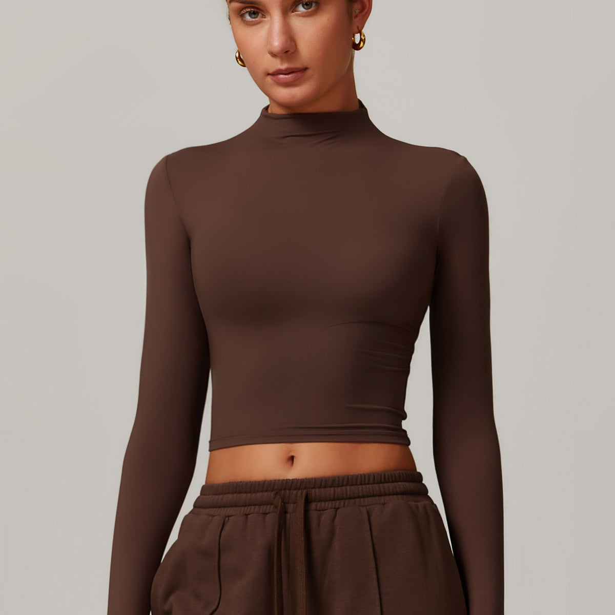 Long Sleeve Brown Top with Classy Round Neckline | BOTA Official