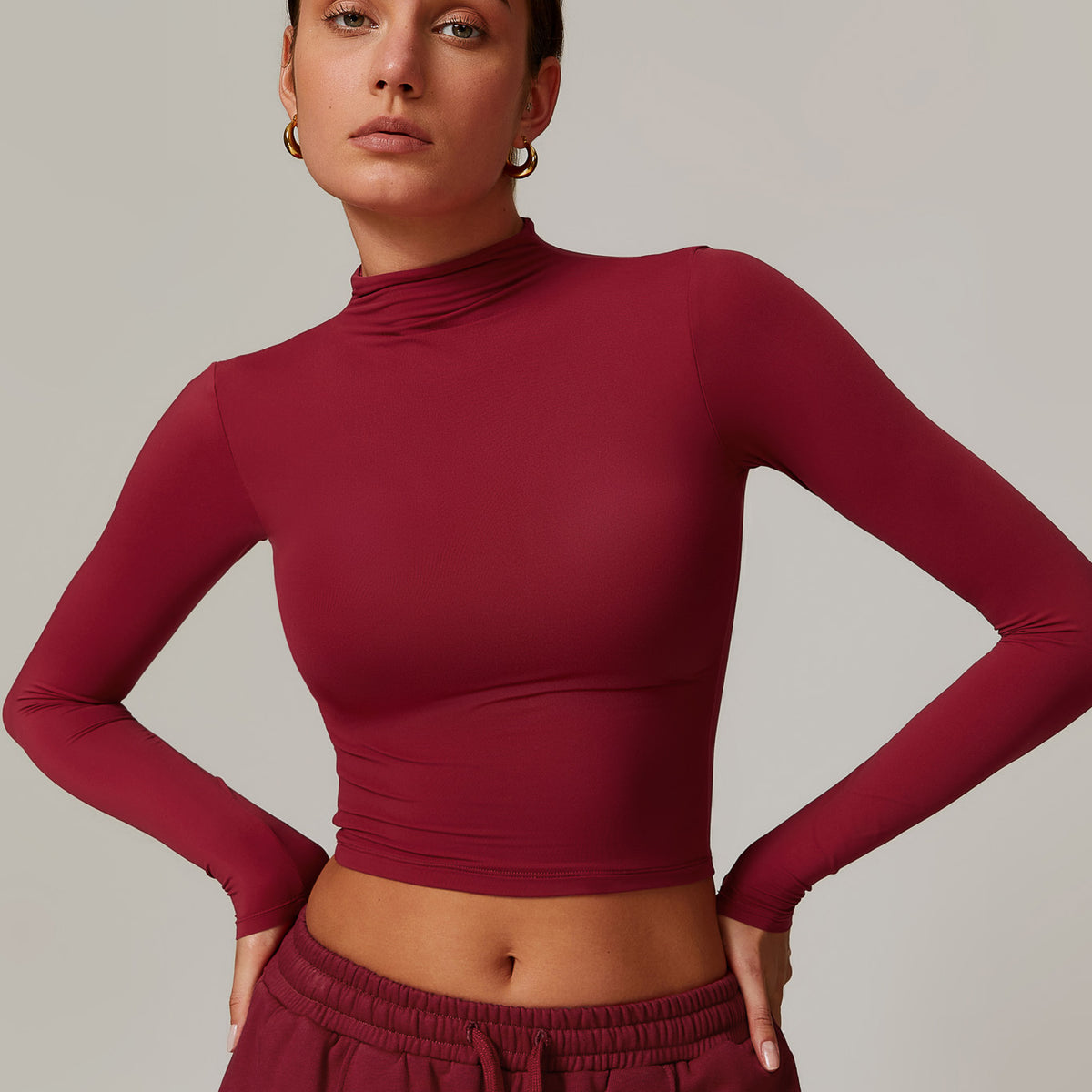 Long Sleeve Maroon Top with Soft and Breathable Spandex – BOTA Official